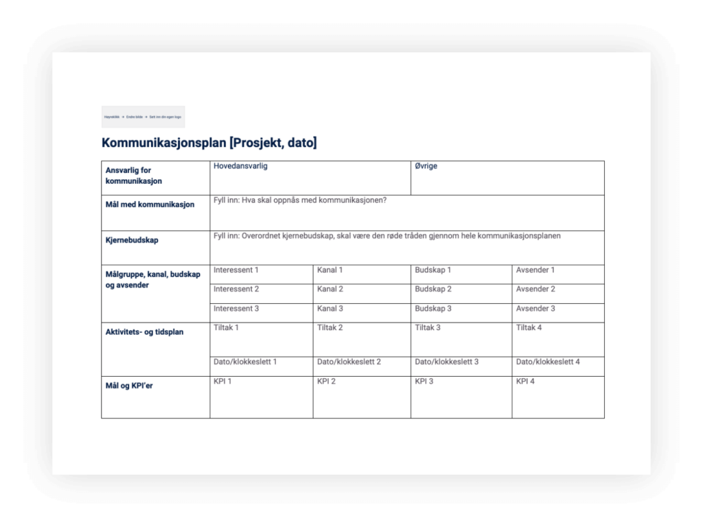 Mal for kommunikasjonsplan | Infomedia